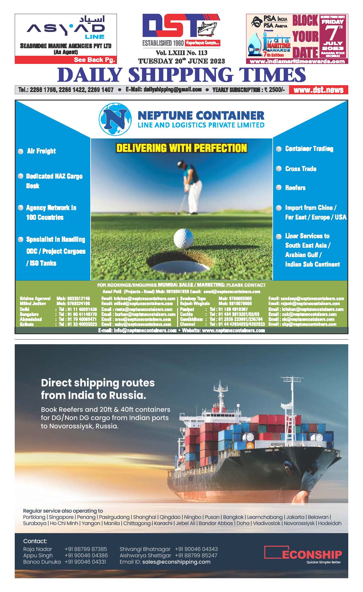 Jun 20, 2023 - DST - Daily Shipping Times